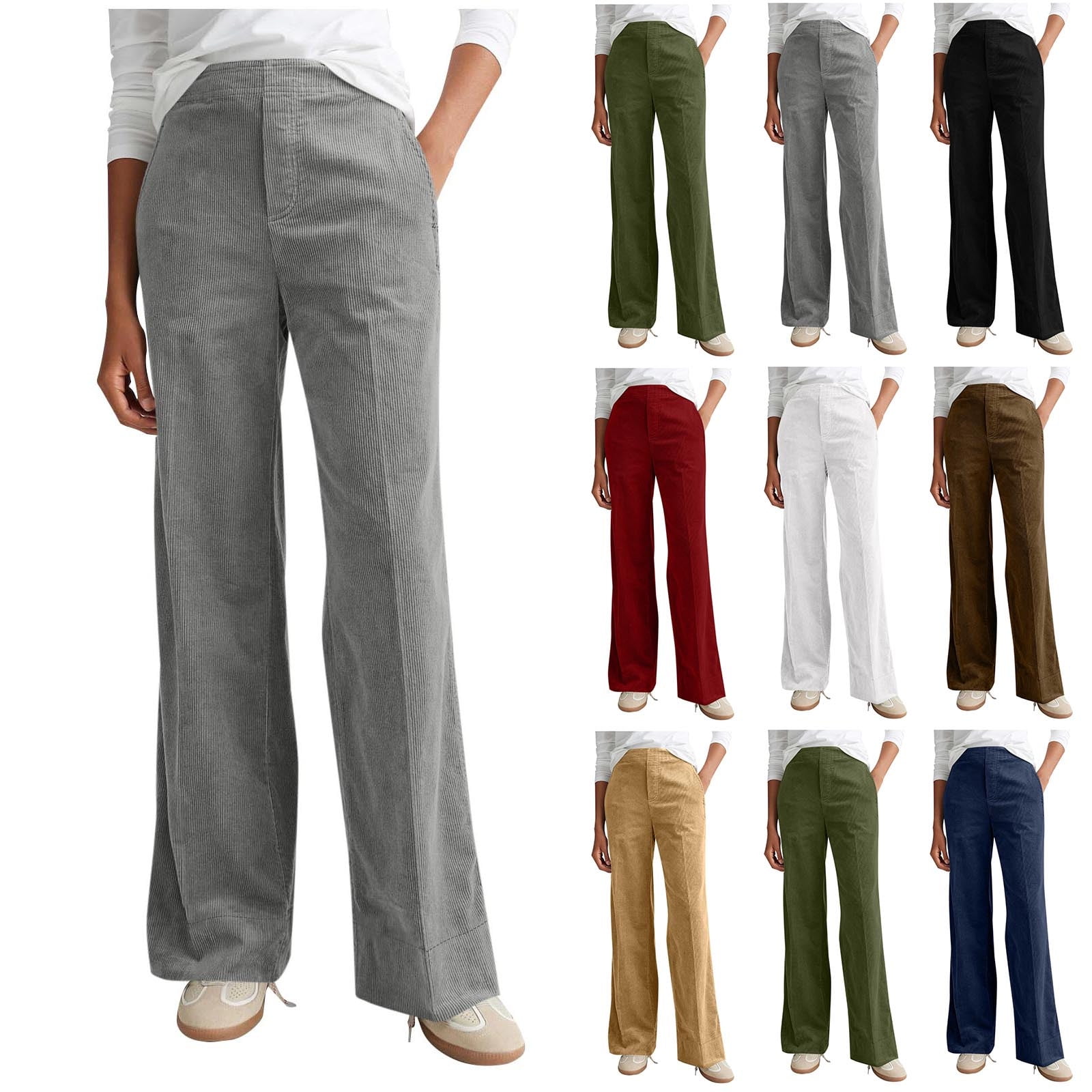 Elastic Waist Casual Pants with Side Pockets, High Waisted Tummy ...