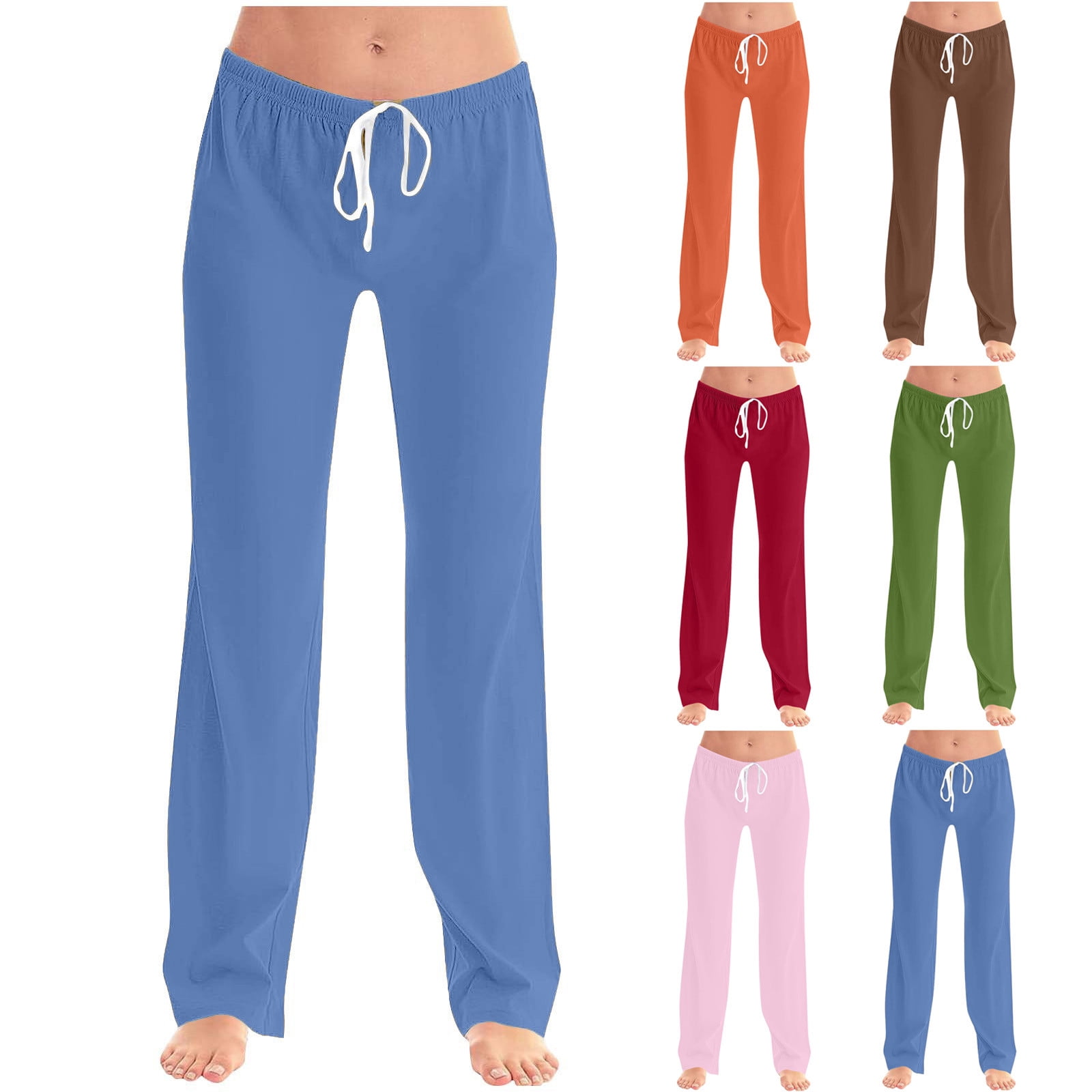 Elastic Waist Drawstring Long Pants, Womens Summer Casual Wide Leg ...