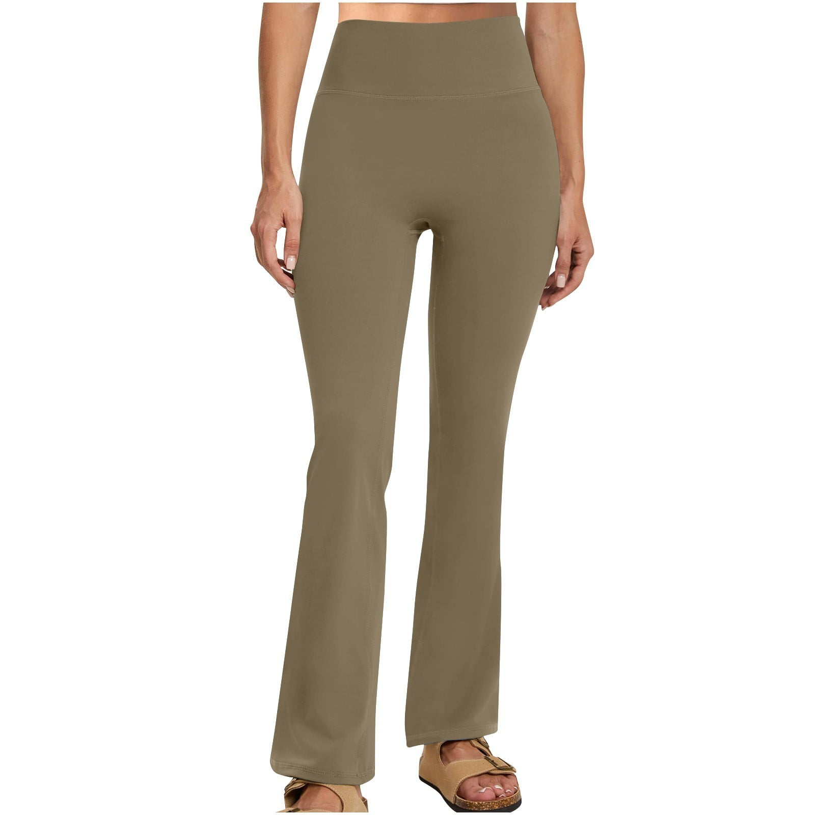 Elastic Waist Flare Leggings for Women Casual Bell Bottom Workout ...