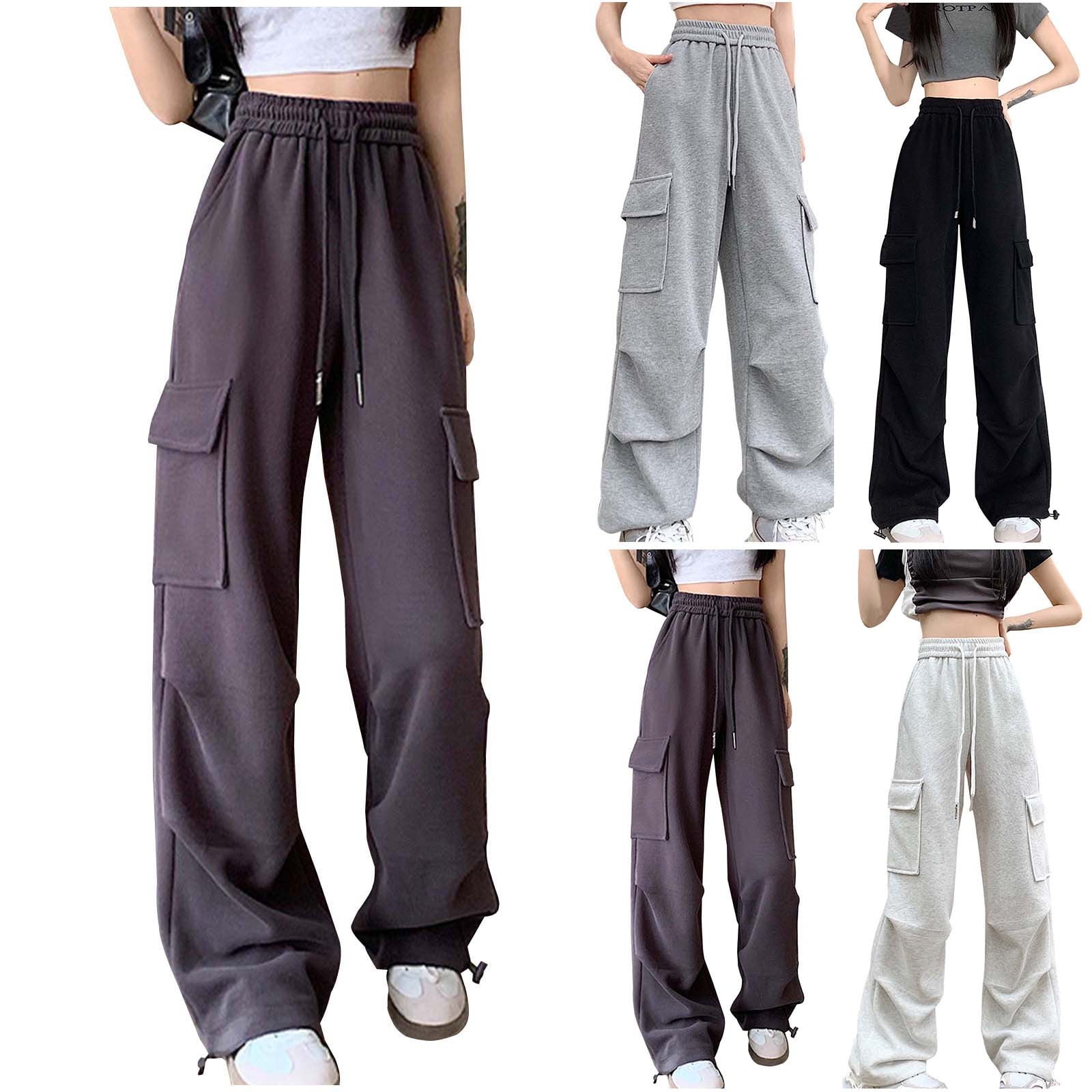 Elastic Waist Fold Pants Women, High Waisted Drawstring Trousers with ...