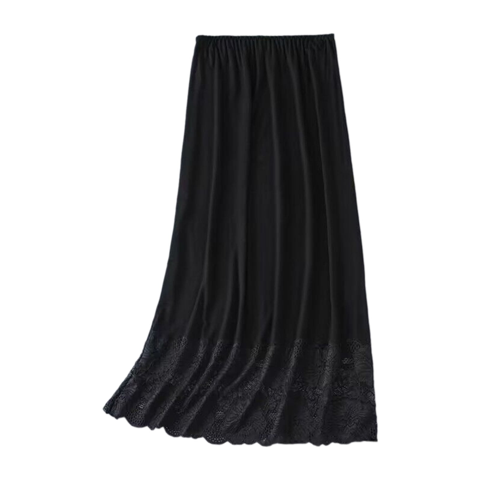 Elastic Waist Half Slips for Women Lace Trim Long Slip Under Dresses ...