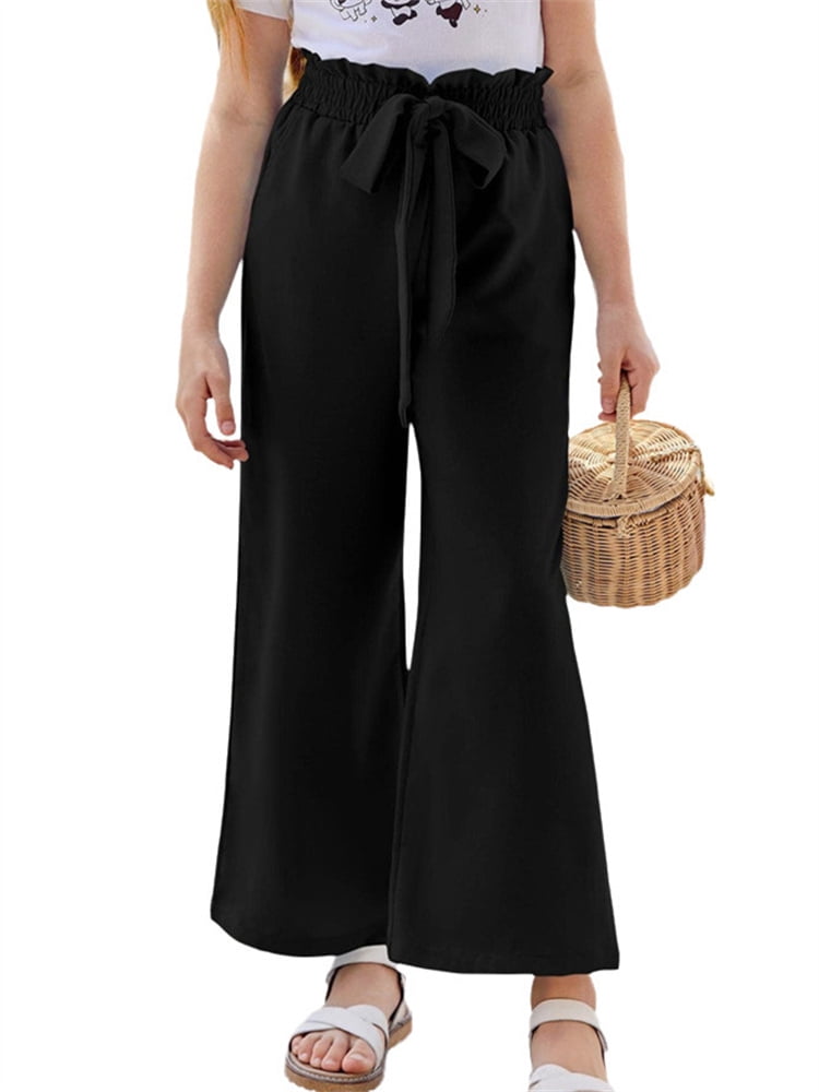 Elastic Waist Kids Solid Casual Wide Leg Pants Girls Trousers - Walmart.com