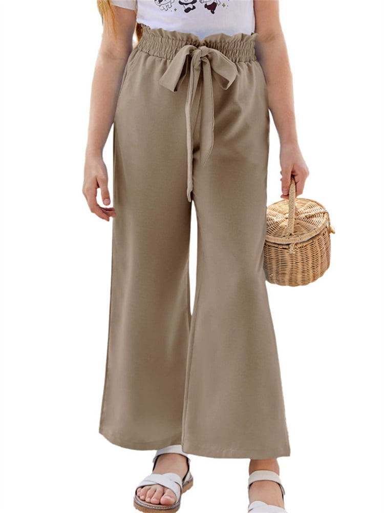 Elastic Waist Kids Solid Casual Wide Leg Pants Girls Trousers - Walmart.com