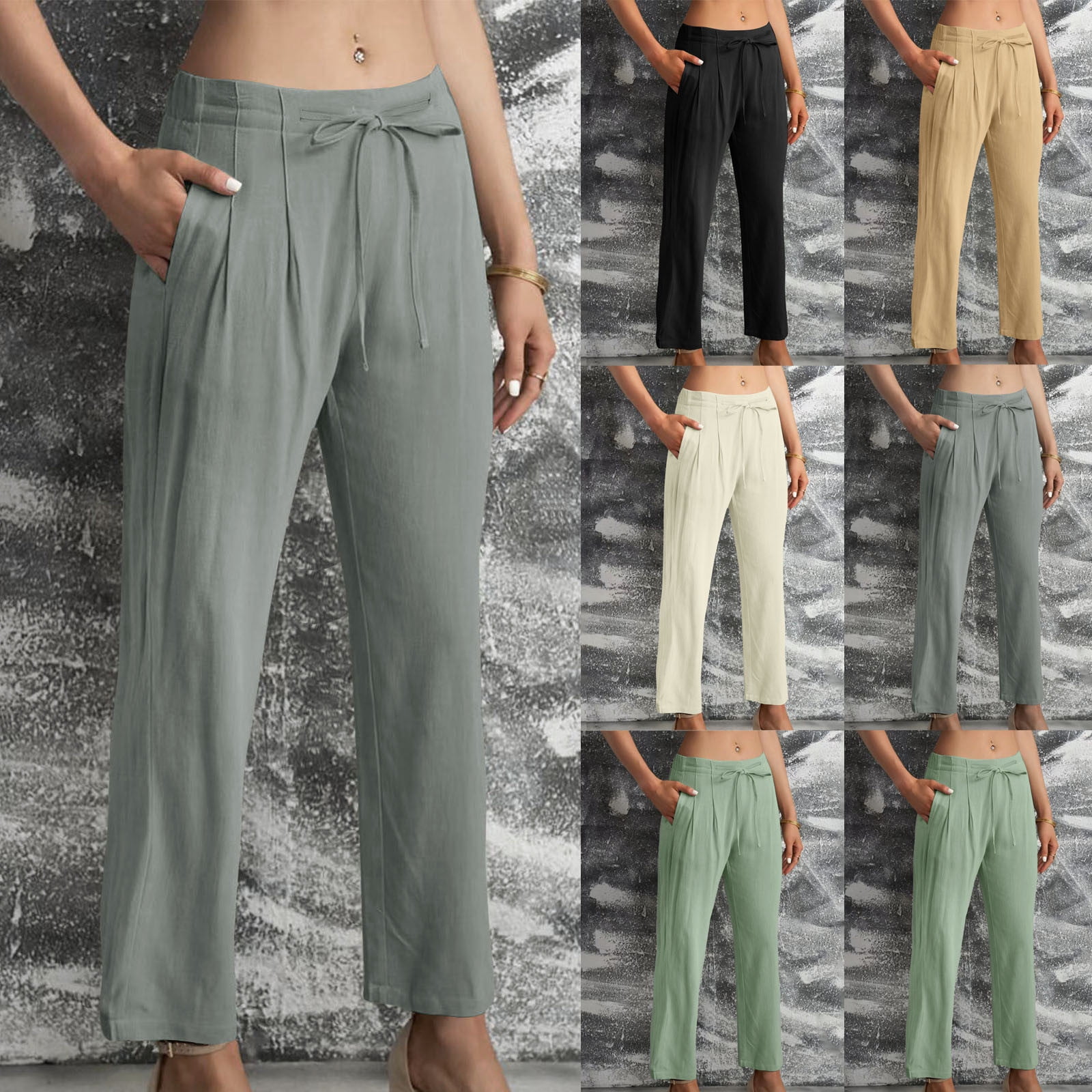 Elastic Waist Loose Fit Sweatpants Women's Long Lounge Pants with Bound ...