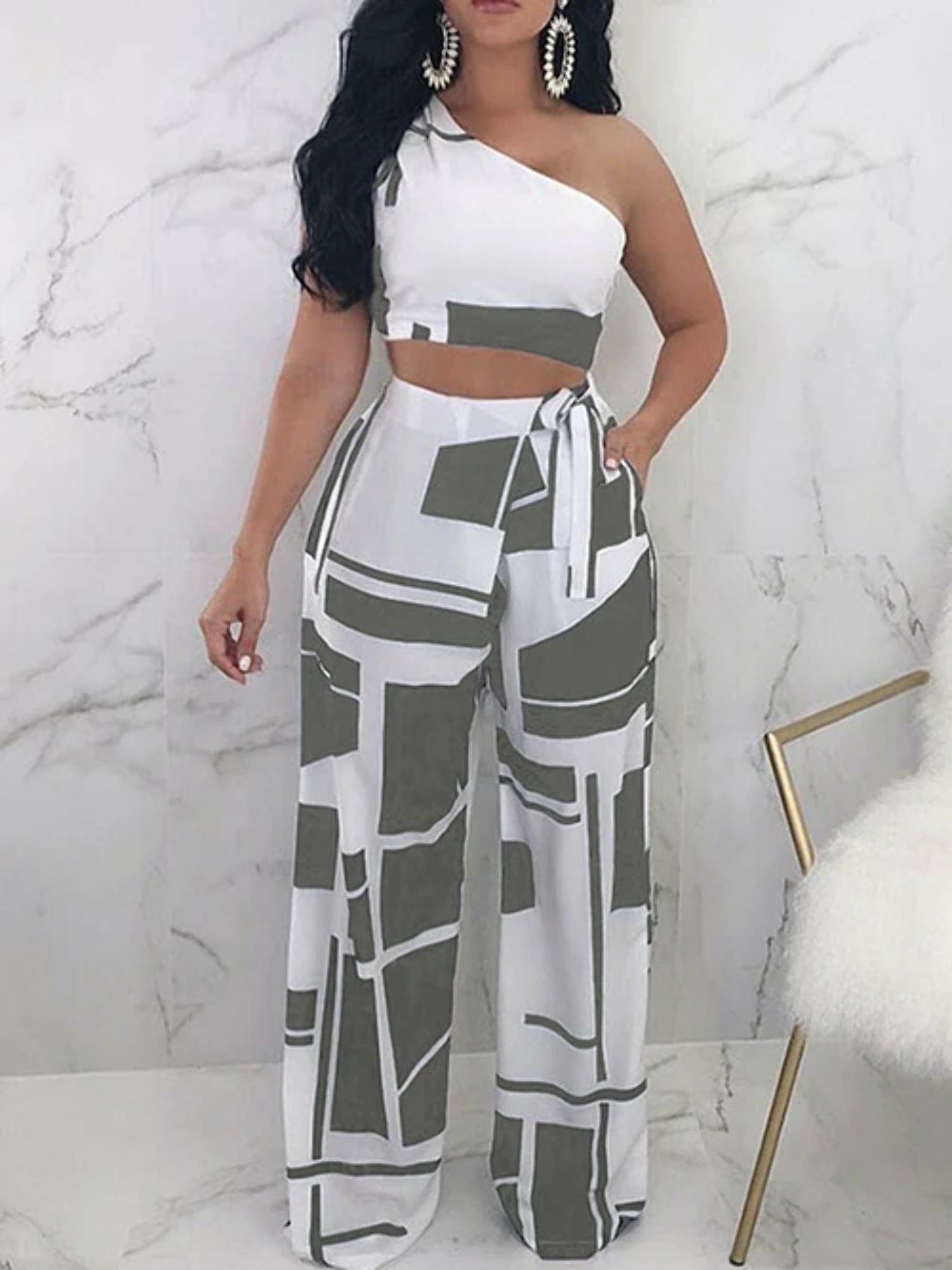 Elastic Waist One Shoulder Pant Sets - Walmart.com