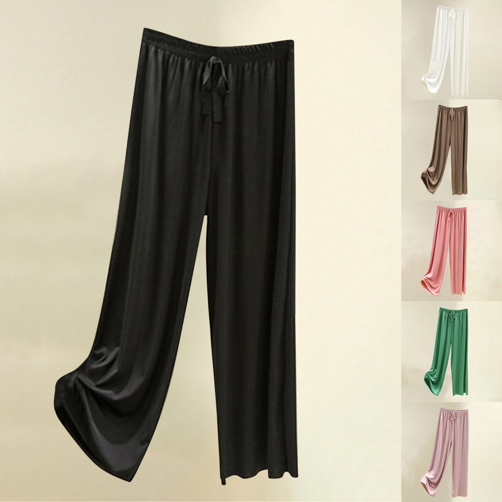 Elastic Waist Sweatpants Women Loose Fit Long Pants Solid Color Bound ...