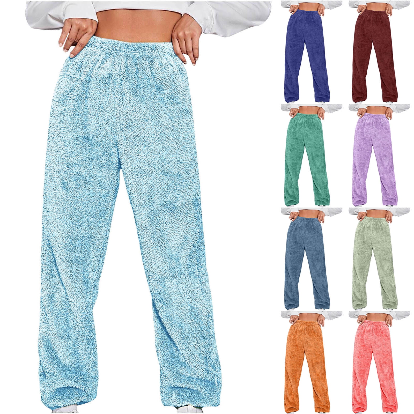 Elastic Waist Warm Fleece Lined Pants, High Waisted Tummy Control ...