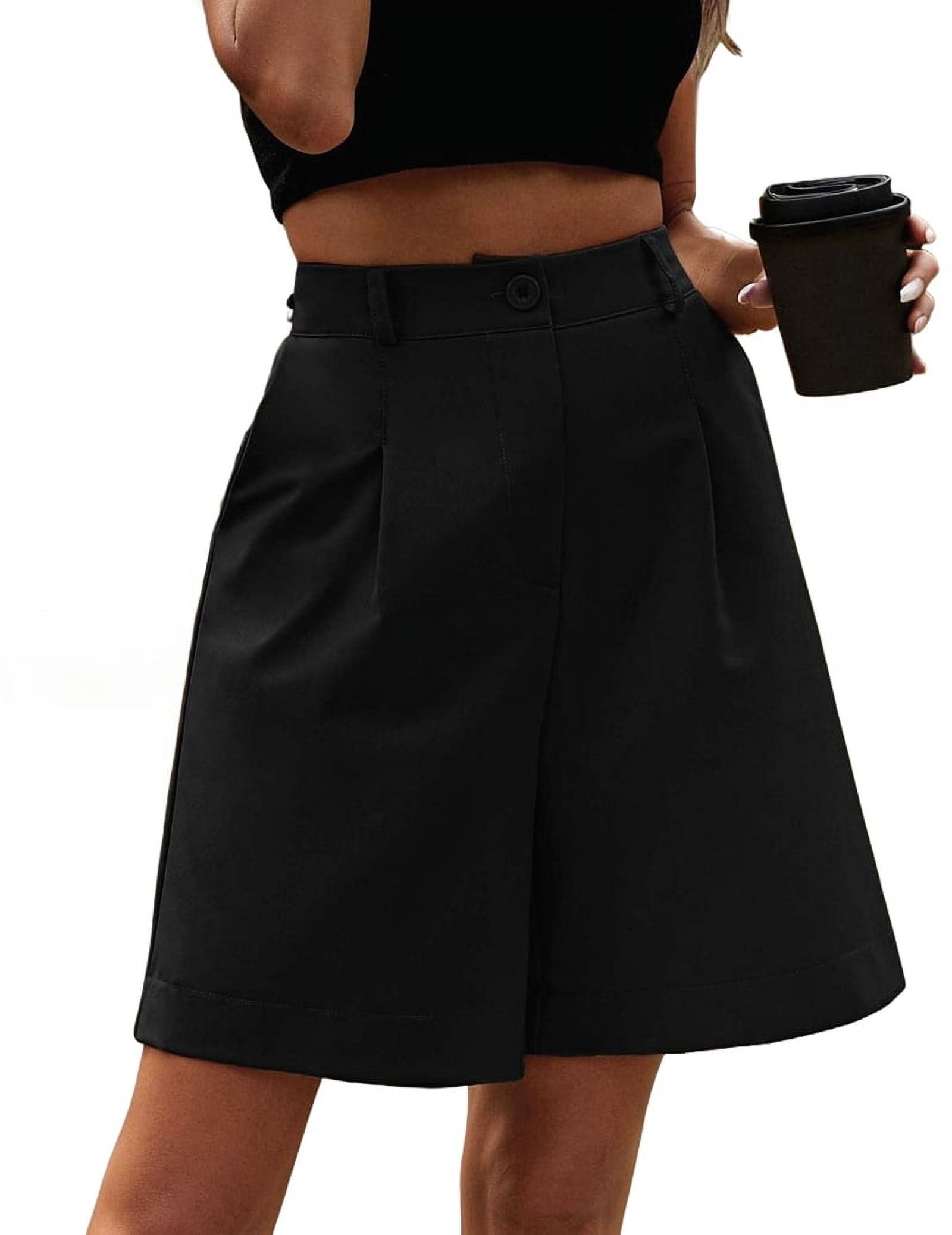 Elastic Waist Wide Leg Knee Length Summer Shorts for Women with Pockets ...