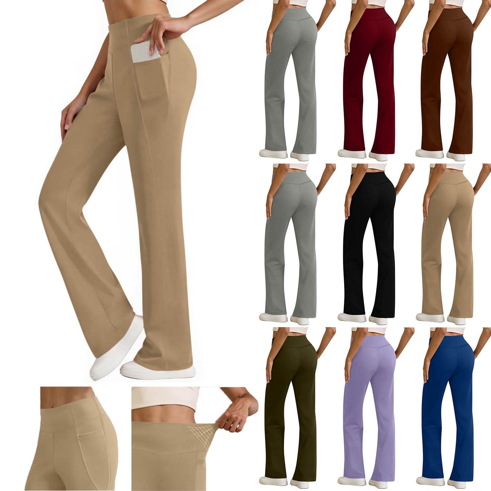 Elastic Waist Wide Leg Pants with Pockets, Fold Long Trousers Lounge Pants, High Waisted Casual ...