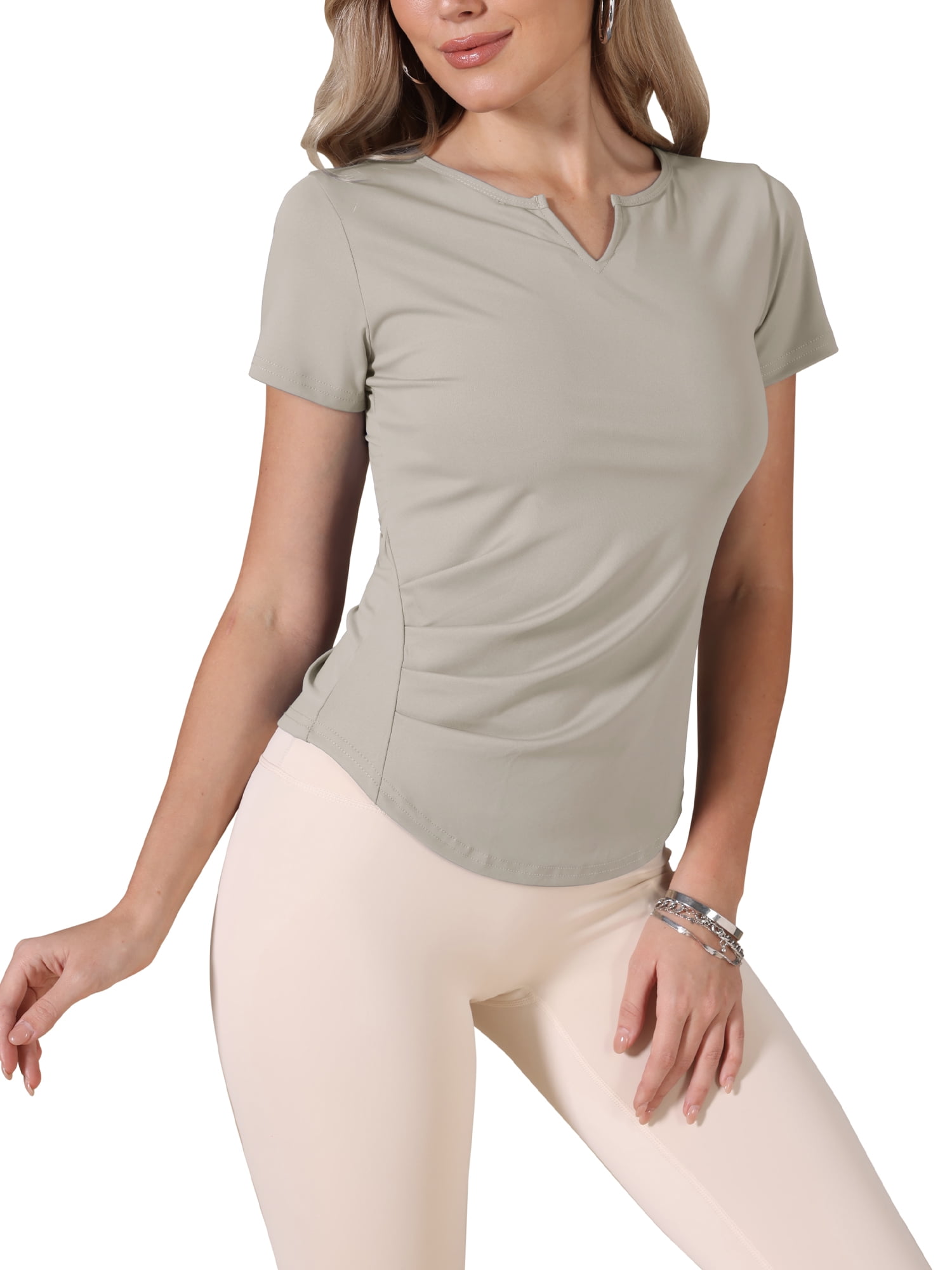 Elastic Workout Tops for Women Short Sleeve Running Gym Athletic Shirts ...