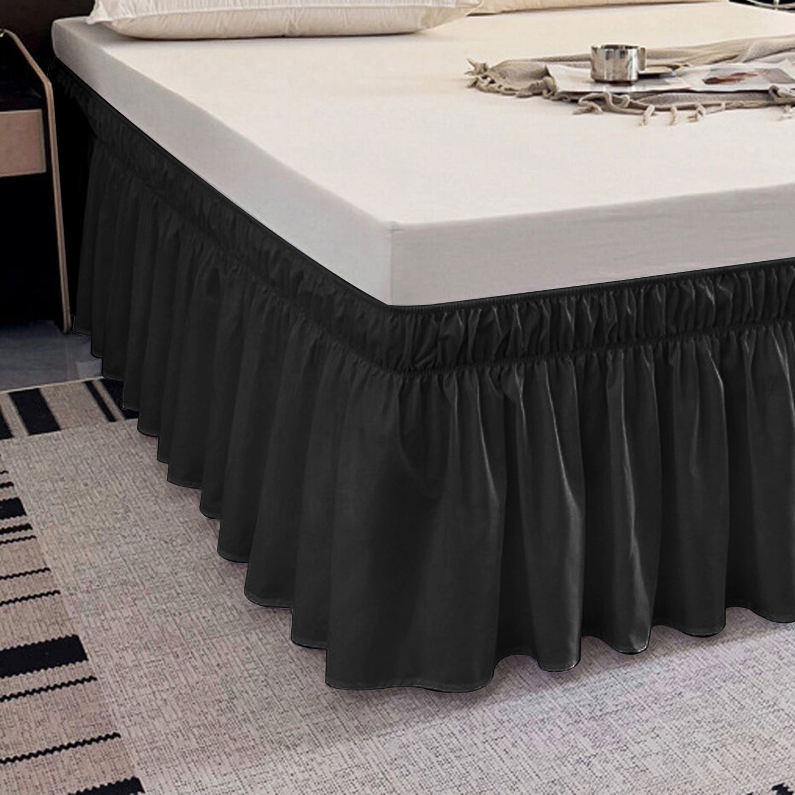 Elastic Wrap Around Bed Skirt Dust Ruffle Smooth Soft Bed Frame Cover ...