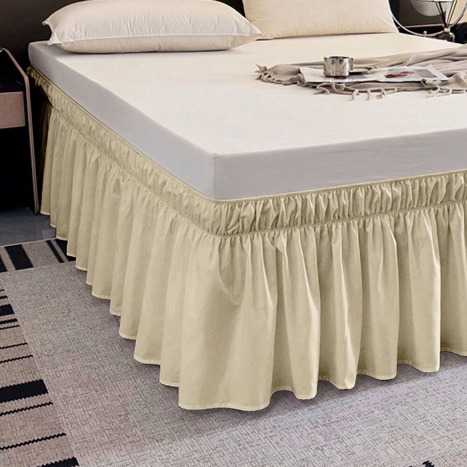 Elastic Wrap Around Bed Skirt Dust Ruffle Smooth Soft Bed Frame Cover ...