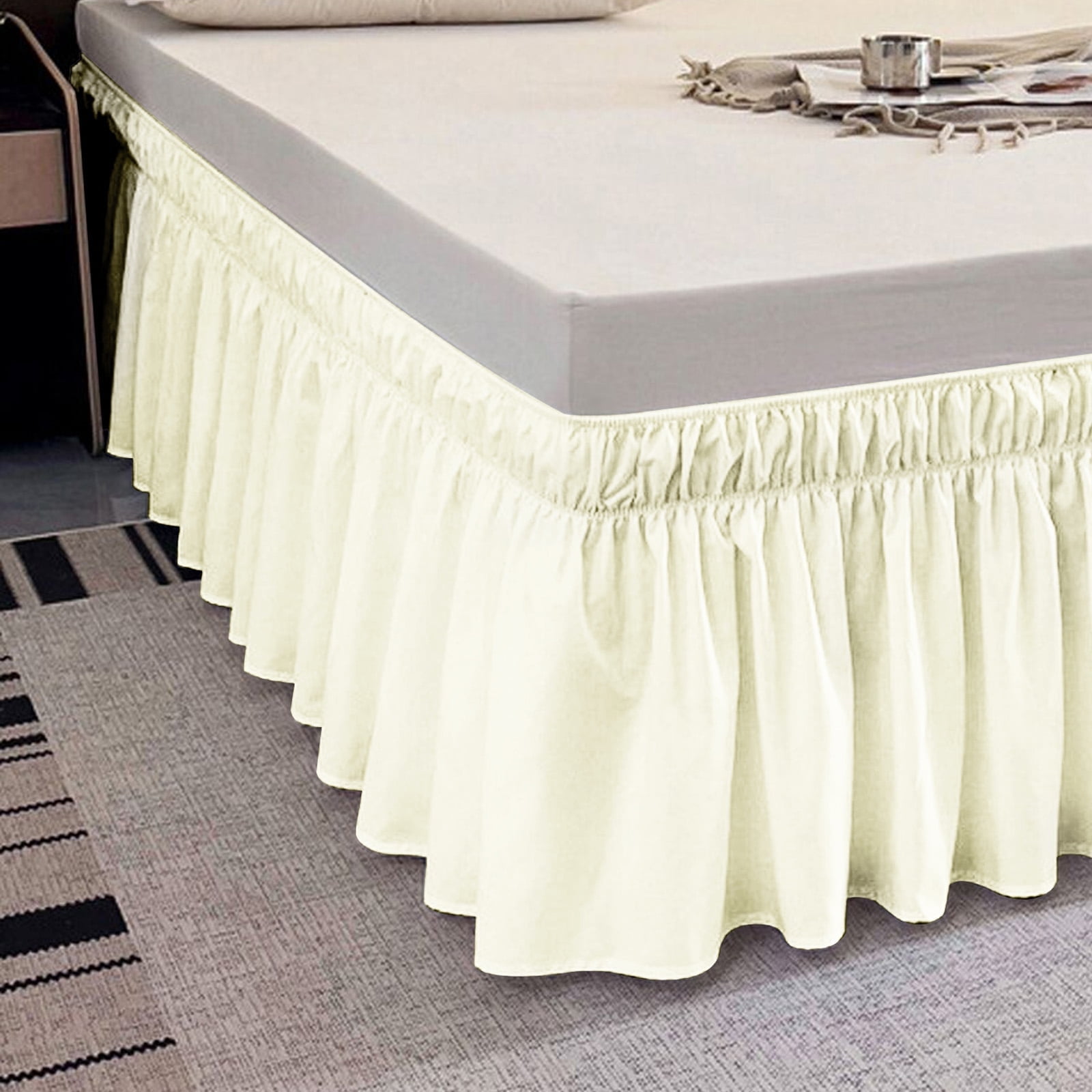 Elastic Wrap Around Bed Skirt Dust Ruffle Smooth Soft Bed Frame Cover ...