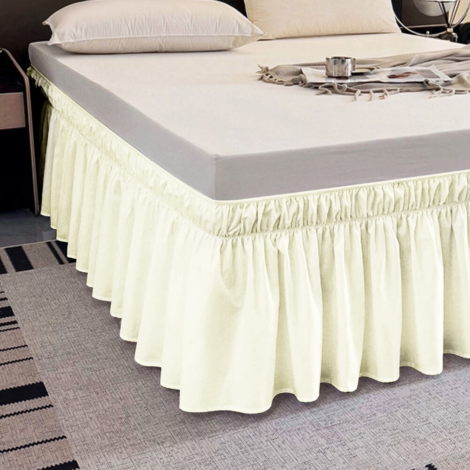 Elastic Wrap Around Bed Skirt Dust Ruffle Smooth Soft Bed Frame Cover ...