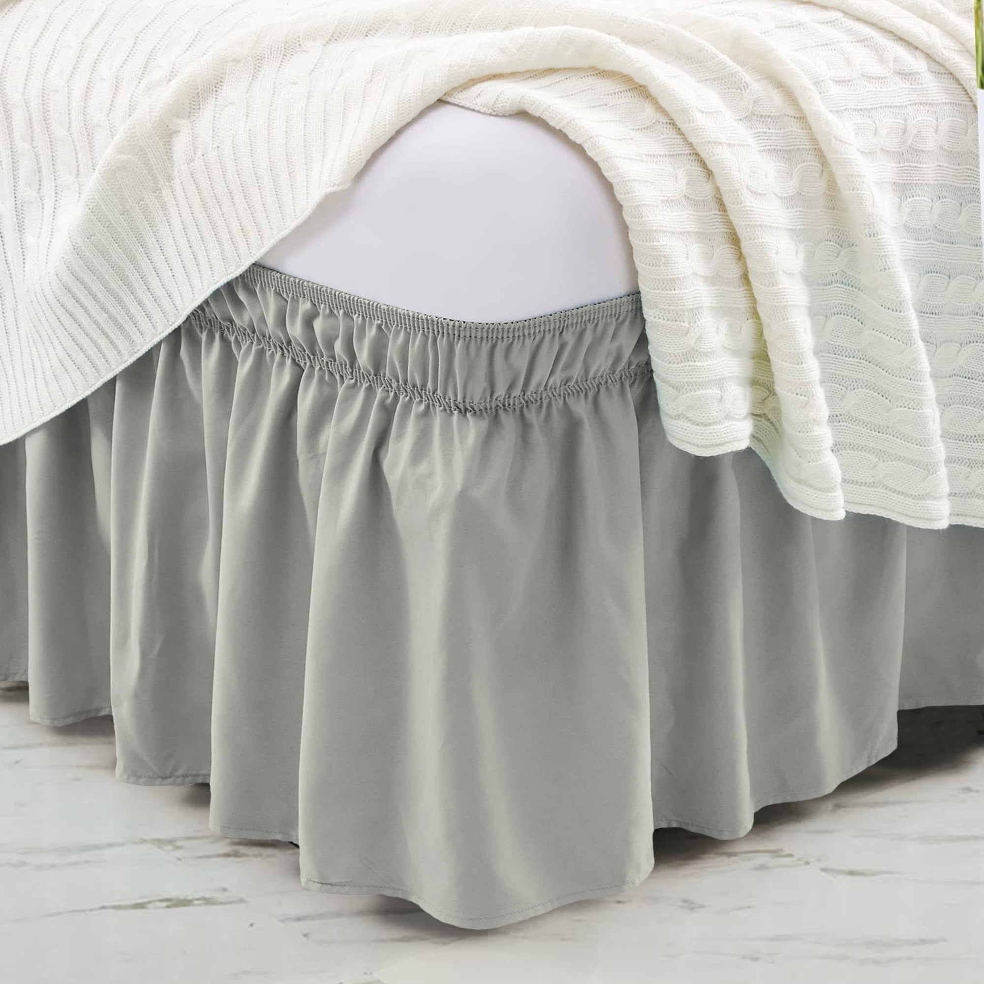 Elastic Wrap Around Bed Skirt Dust Ruffle Smooth Soft Bed Frame Cover ...