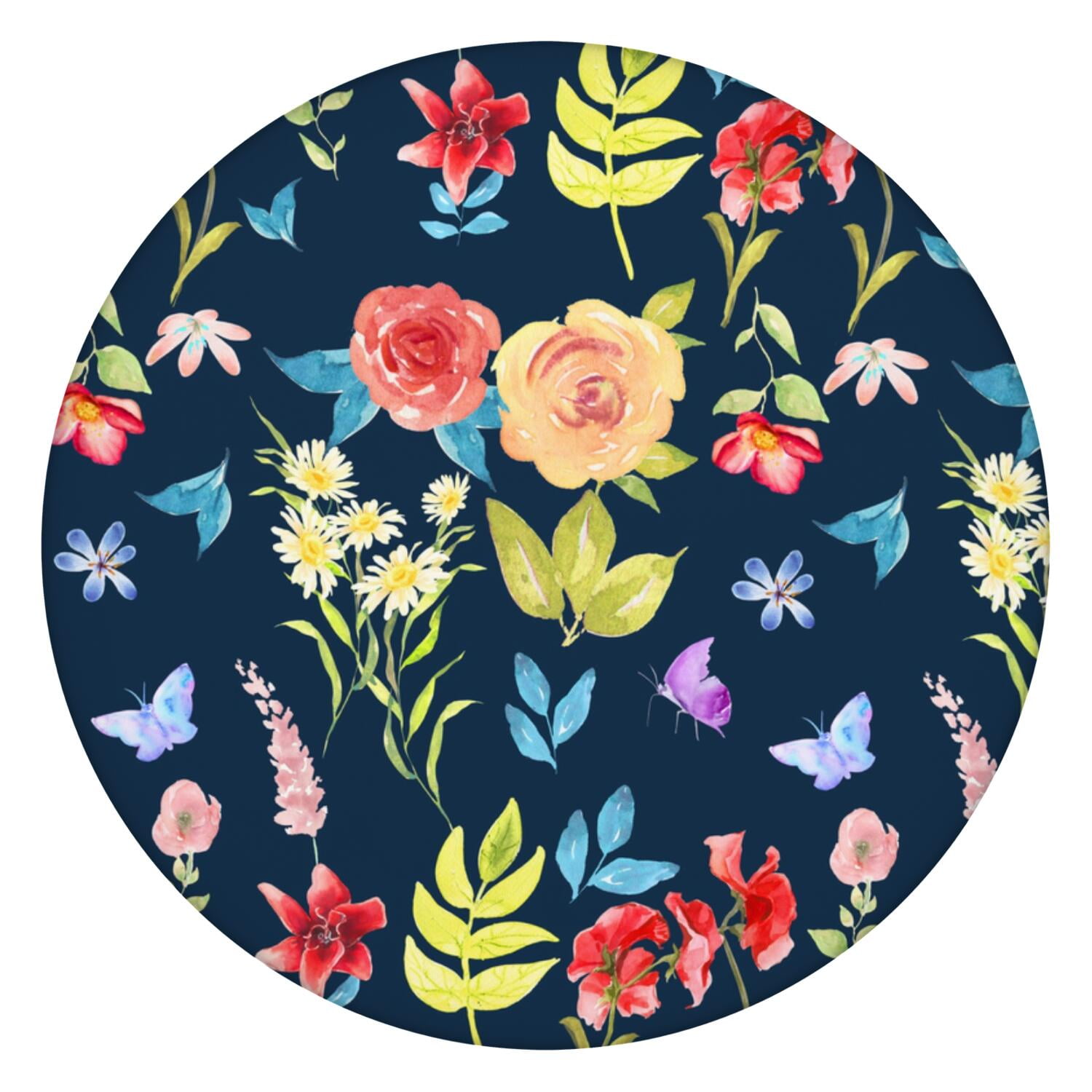 Elastic edge round table cover with floral pattern, water-resistant ...