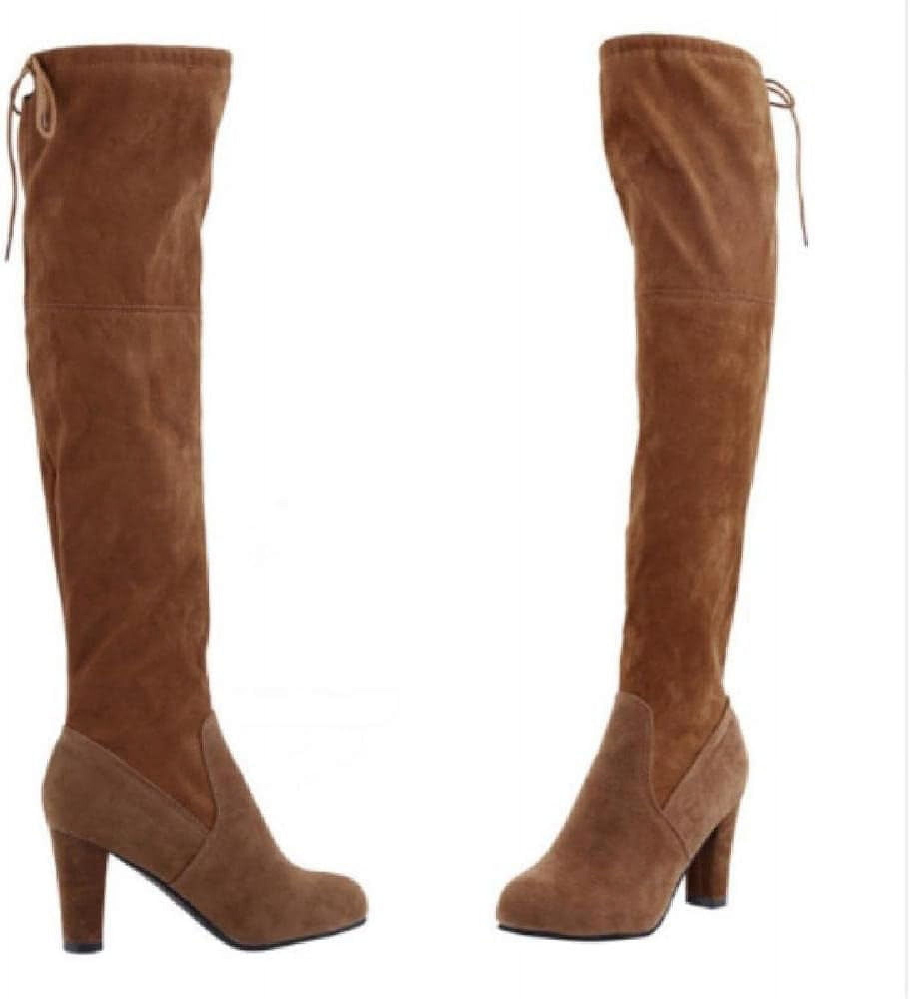 Elastic suede over the knee boots, gray zipper style, suede thick heel ...