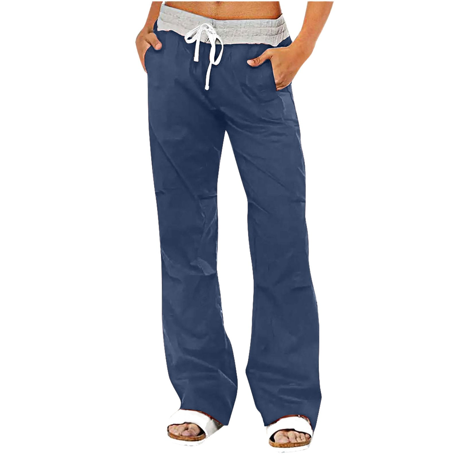 Elasticated Waist Trousers for Women Loose Wide Leg Drawstring Cargo ...