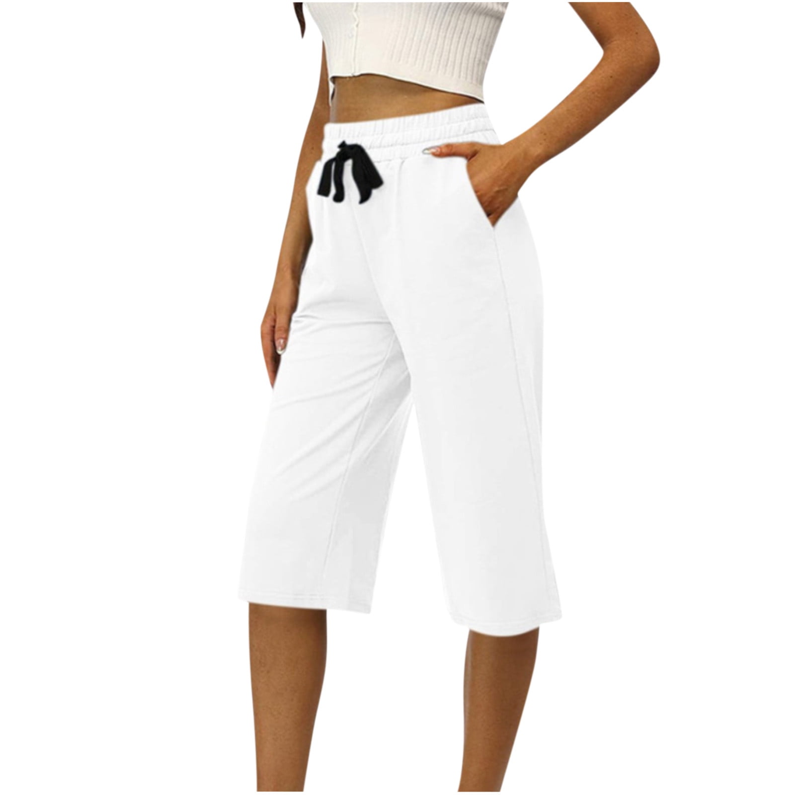 Elasticated Waist Trousers for Women Summer Knee Length Drawstring ...