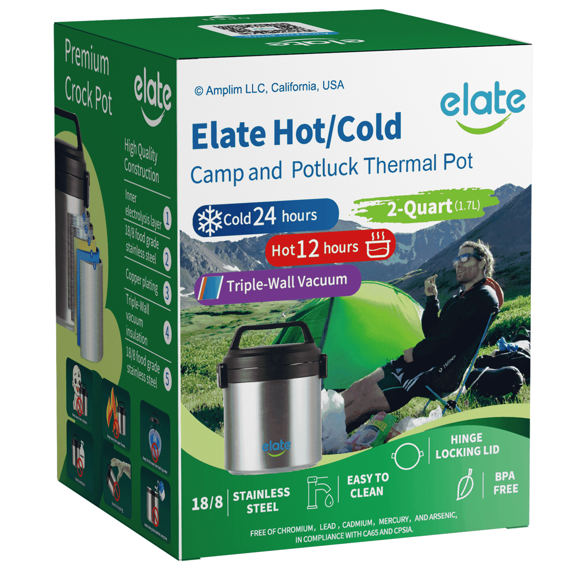 Elate Stay-Hot Camp Crock 2-Quart Camping Triple Wall Vacuum Insulation ...