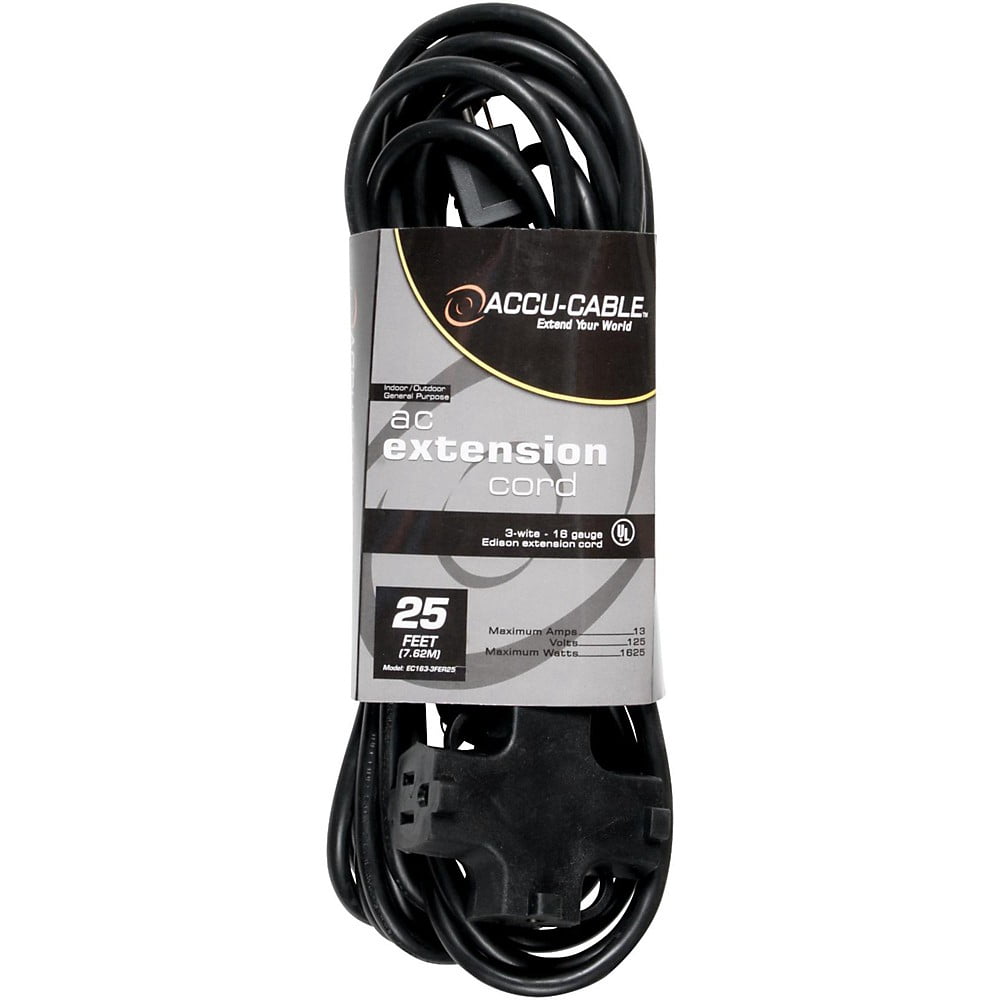 Elation EC163-3FER25 Heavy 16 Gauge 25Ft Power Extension 3 Way Cable ...