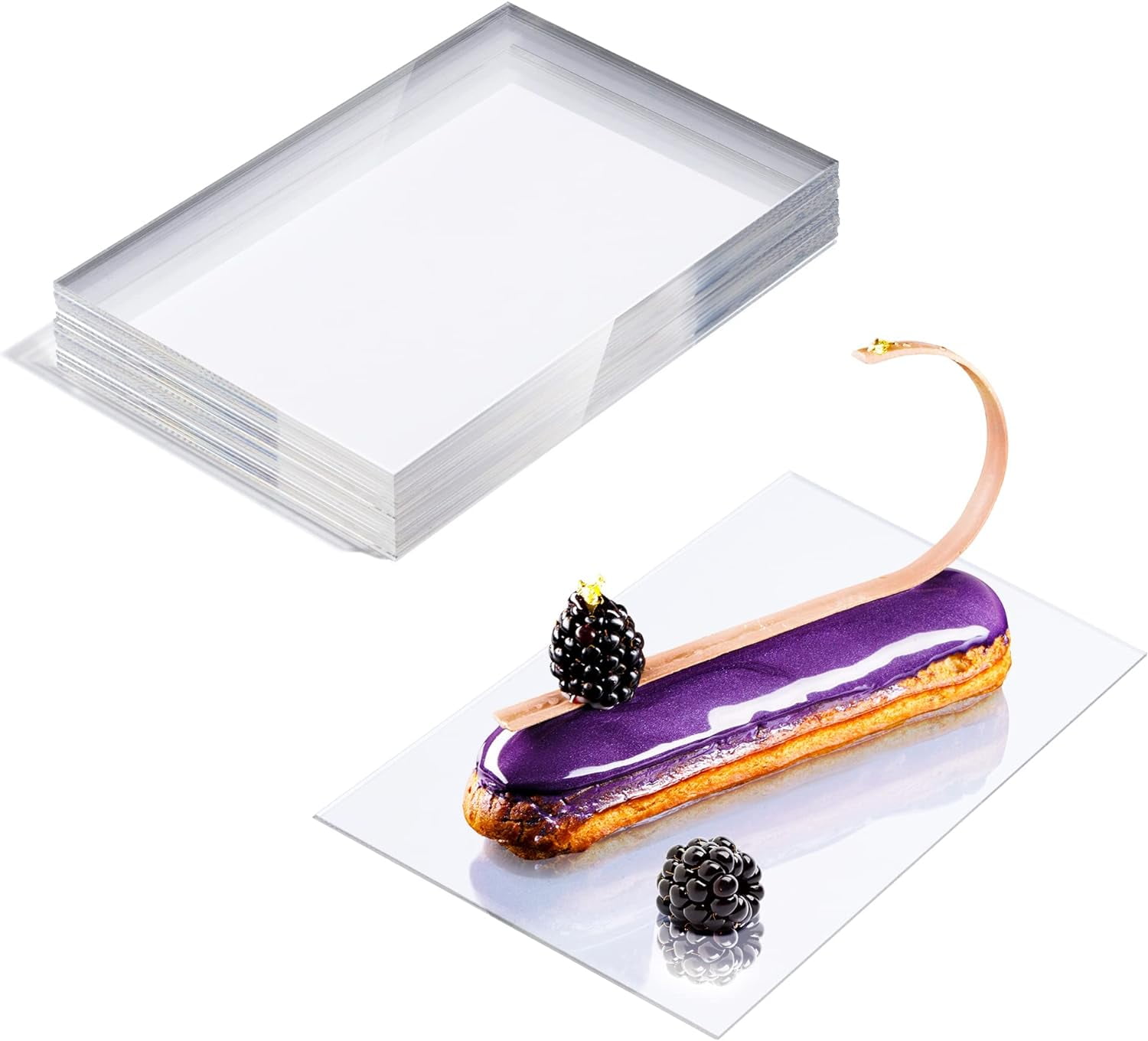 Elavain 24 Clear Acrylic Glass Rectangular Plates, 24 Pack Exquisite ...