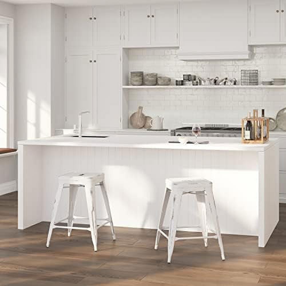 Elba Series Metal Counter Stool - Distressed Kelly Red Finish - Cross ...