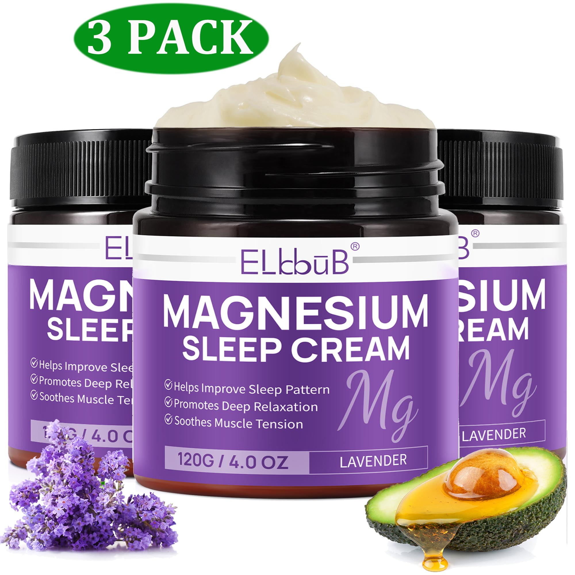 Elbbub 3-Pack Magnesium Sleep Cream (Lavender) - Deep Relaxation ...
