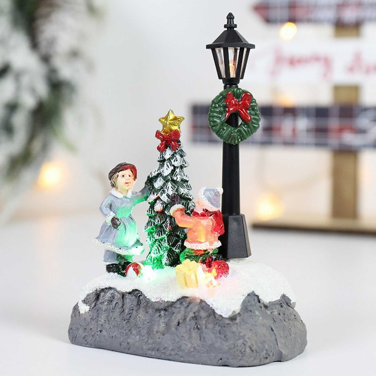 Elbeaqi Christmas Scene Village Houses Figurines Modern Sets Micro for ...