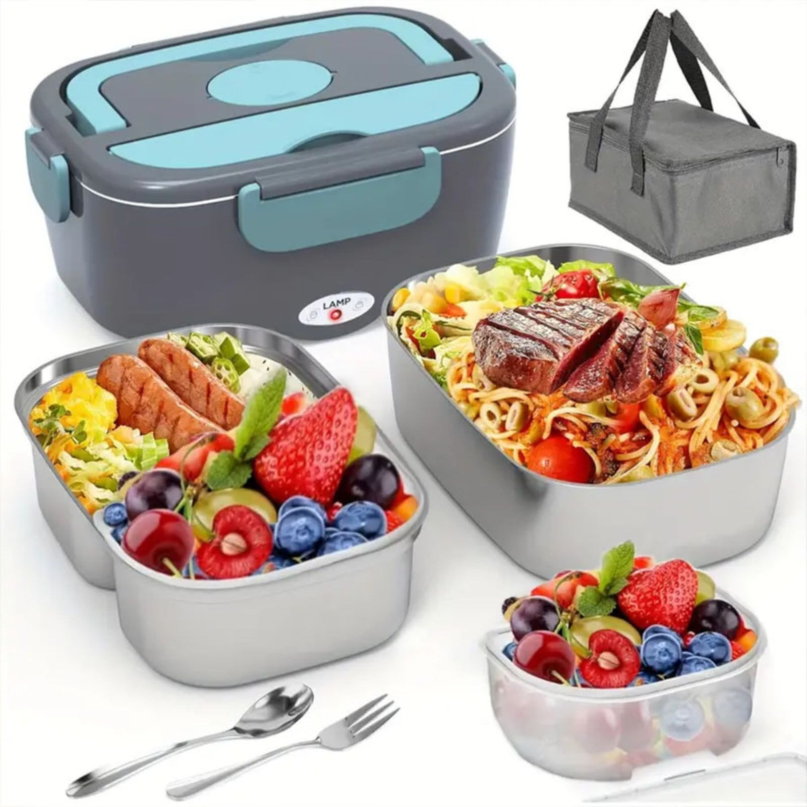 Elbeaqi Dual Heating Lunch Box Electric Lunch Box for Adults 60W Fast ...