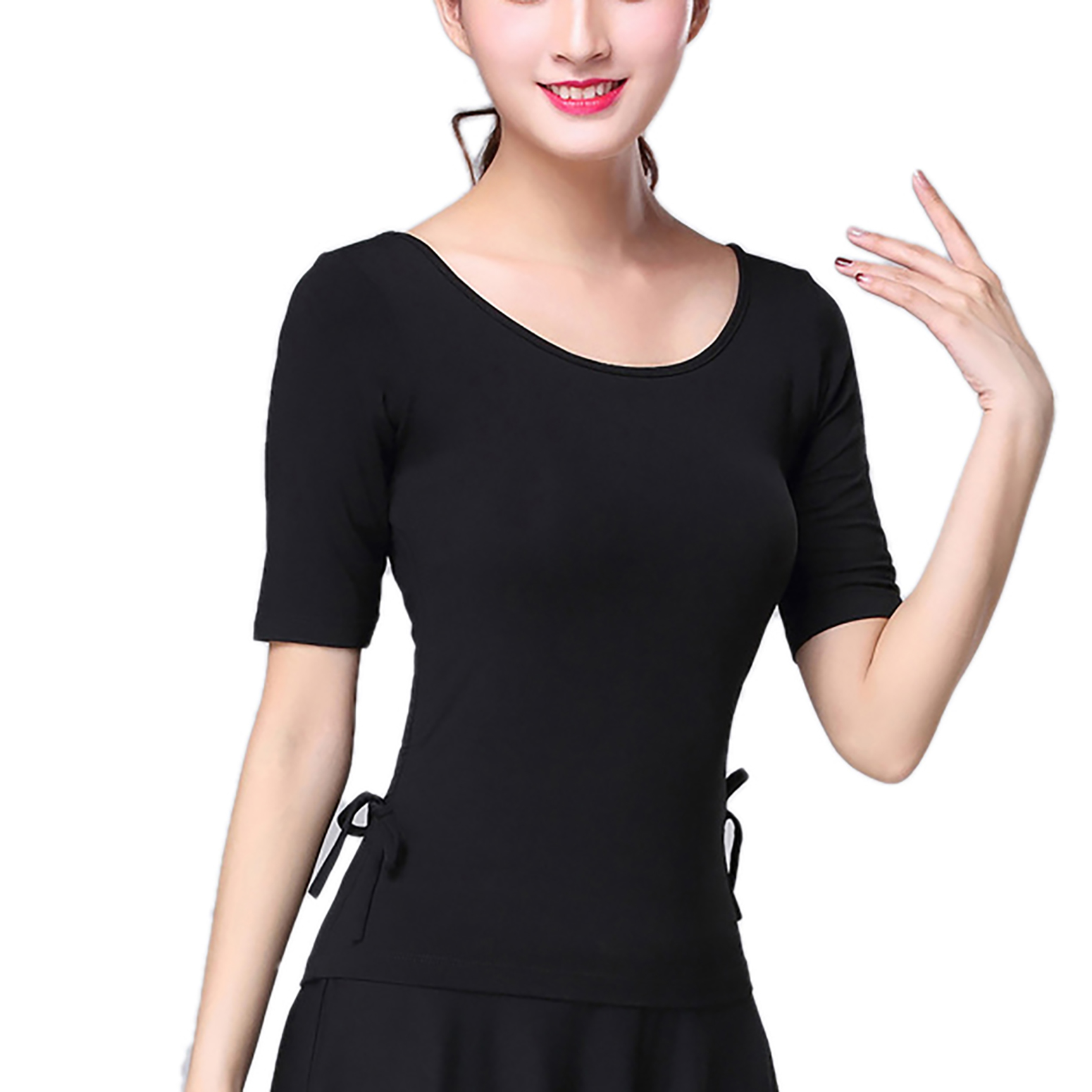 Elbow Length Sleeve Side Drawstring Salsa Dancing Outfits T Shirt Tops ...