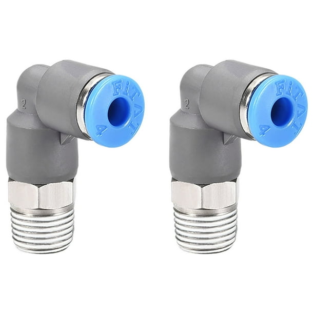 Elbow Push to Connect Air Fittings 4mm Tube OD X 1/8PT Thread Pneumatic Connectors Grey 2Pcs ...
