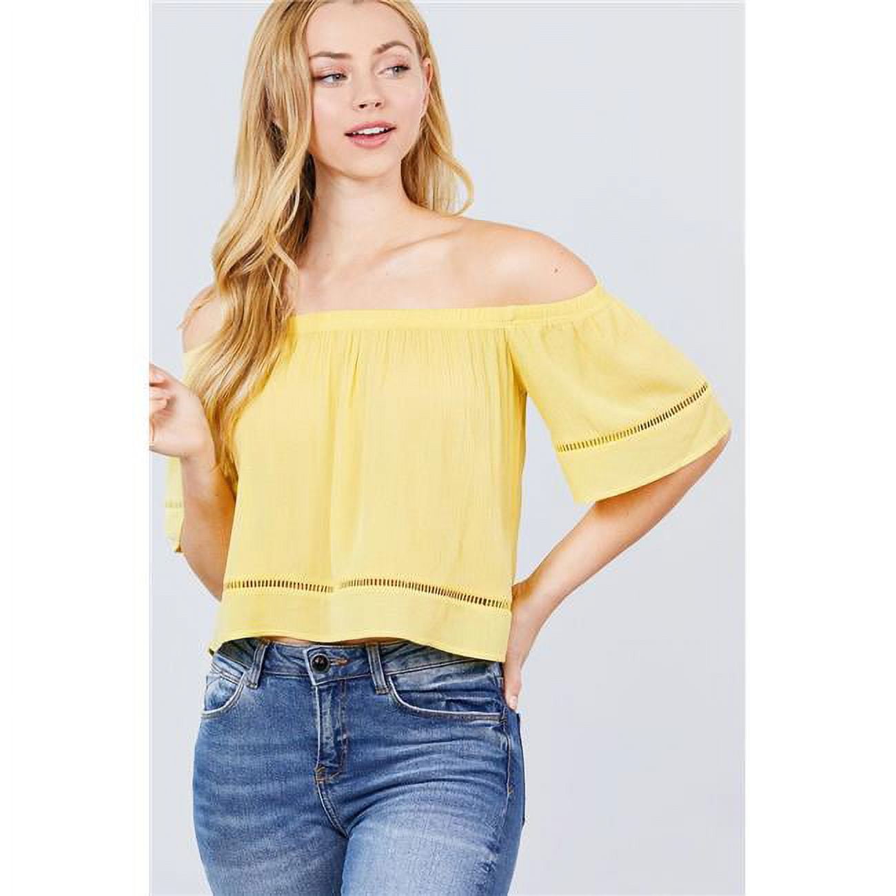 Elbow Sleeve Off The Shoulder Lace Trim Woven Top - Walmart.com