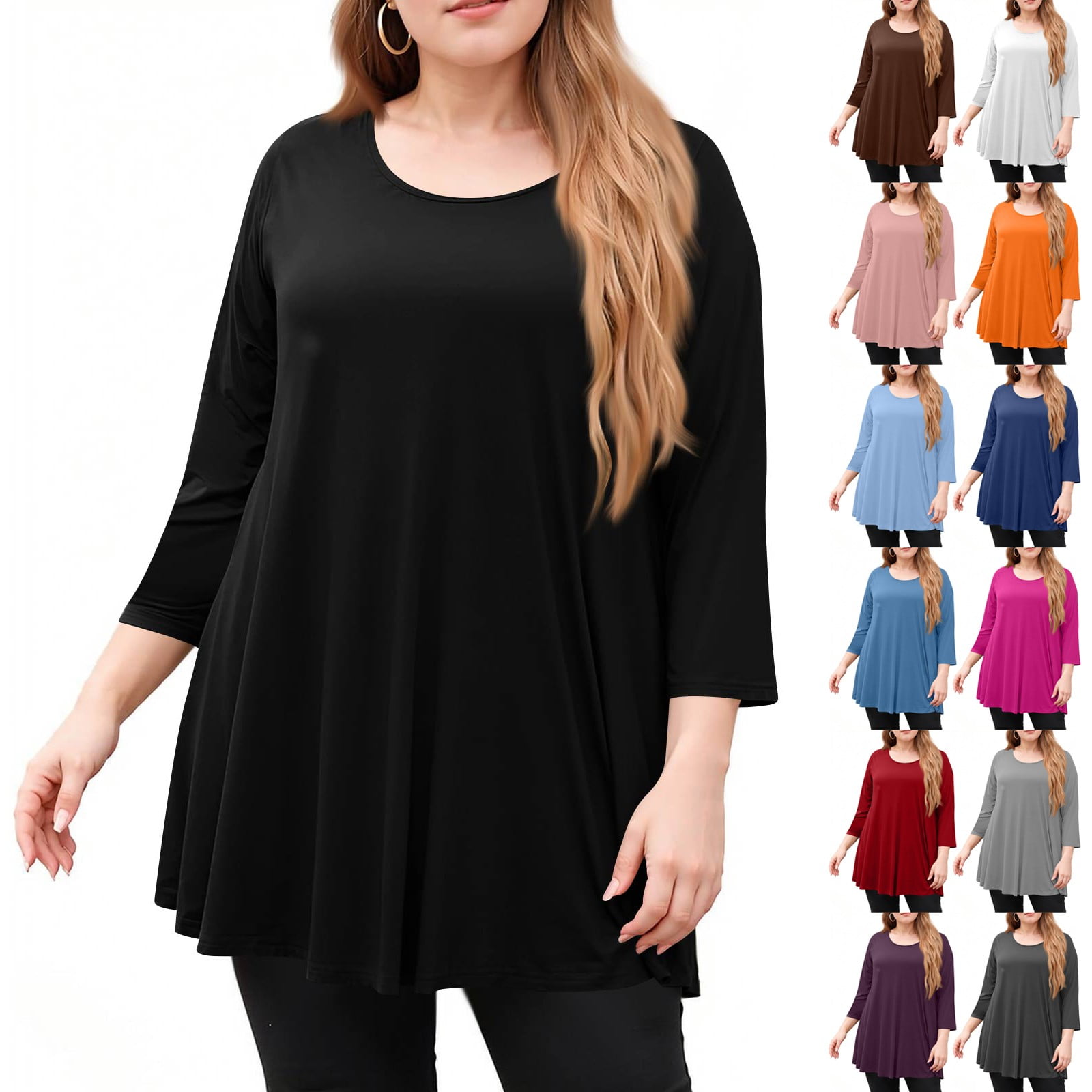 Elbow Sleeve Plus Size Tops for Women Round Neck Women's Half Sleeves ...