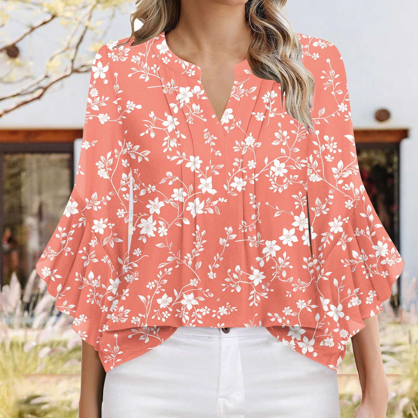 Elbow Sleeve Tops for Women,Sriper Ruffle Sleeve Dressy Summer Tops Plus Size,Fashion Casual ...