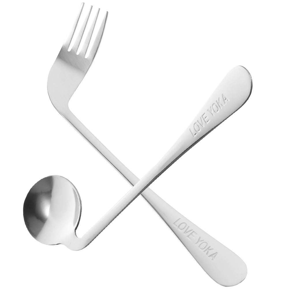 Elbow Spoon Fork Feeding Angled Ergonomic Silverware Forks Metal Curved ...