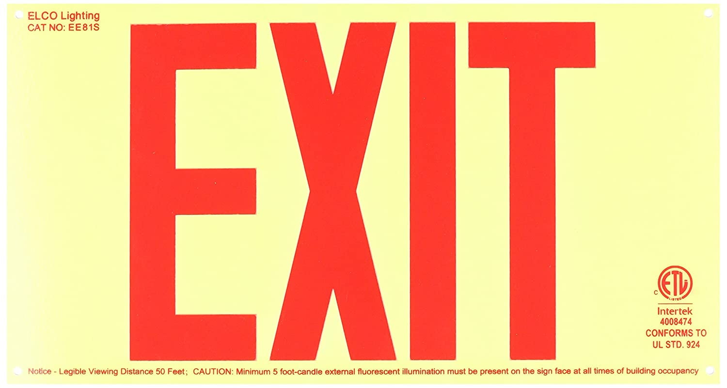 Elco Lighting EE81S Self Illuminating Exit Sign Red Letters - Walmart.com