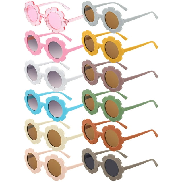 Elcoho 12 Packs Round Flower Shaped Sunglasses Kids Party Favor ...