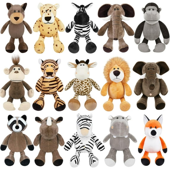 Elcoho 15 Pieces Safari Stuffed Animals Plush Toy 9.8 Inch Jungle ...