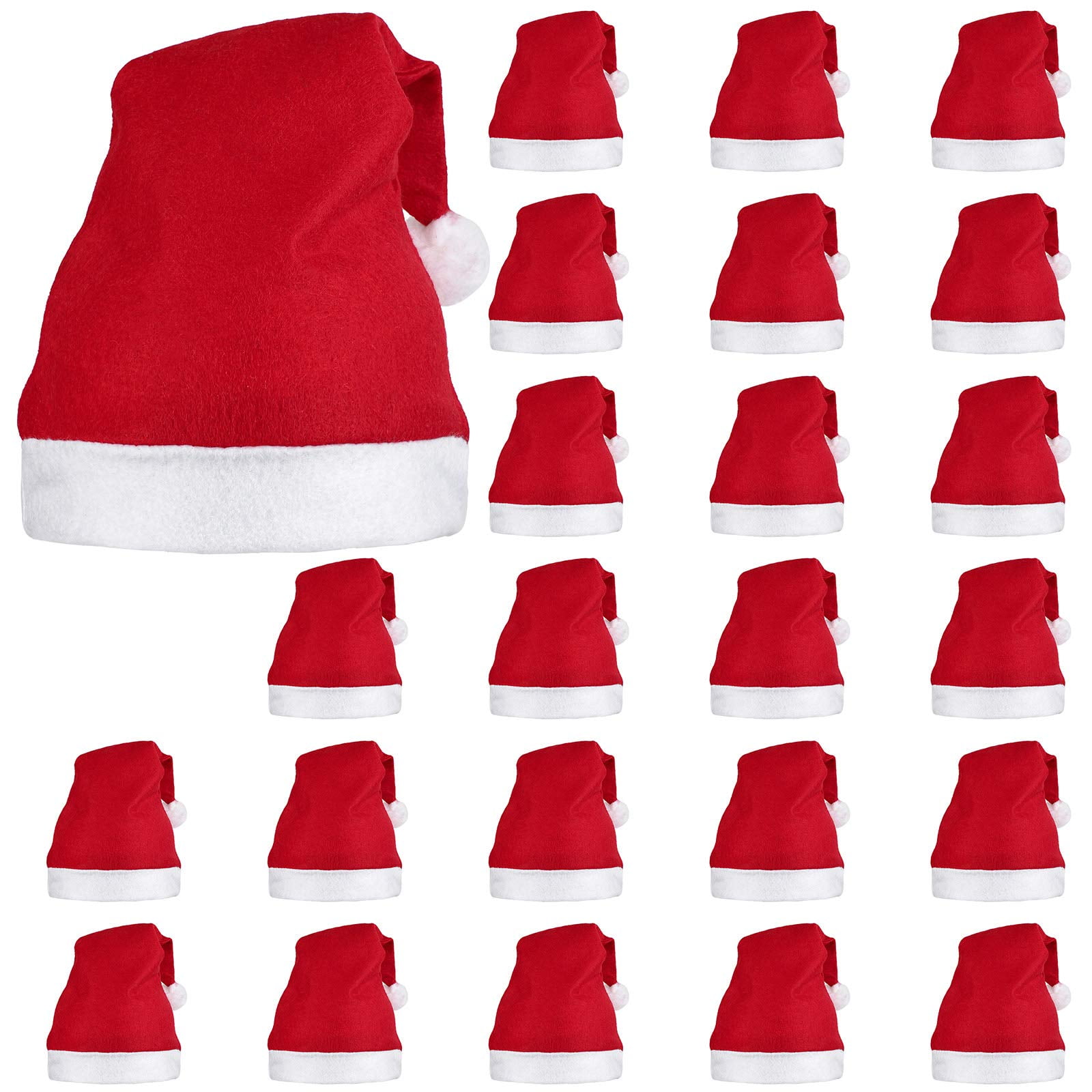 Elcoho 24 Pack Santa Hats, Red Plush with White Cuffs, Non-Woven Fabric ...