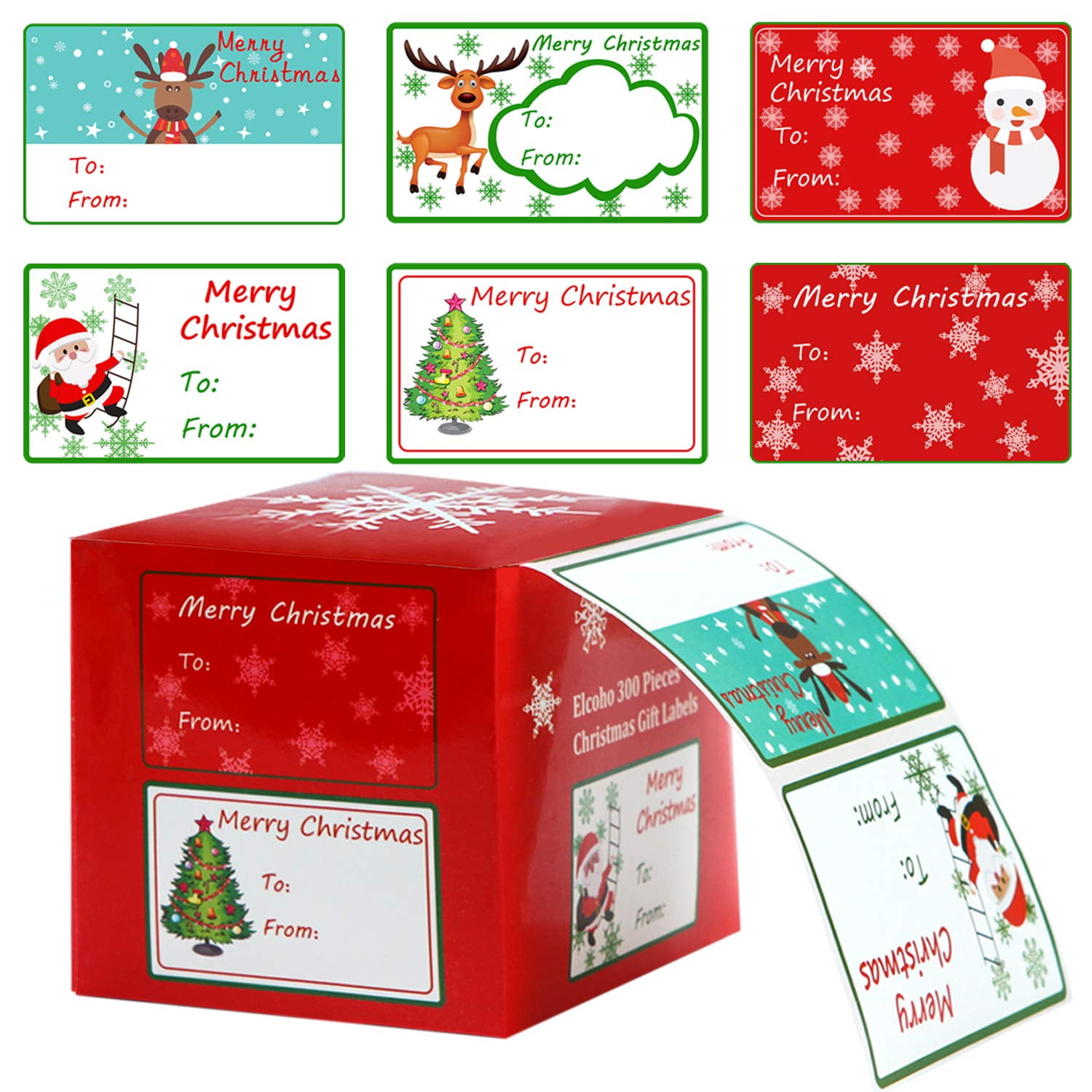 Elcoho 300 Pieces Christmas Self Adhesive Gift Tag Self Stick Stickers ...
