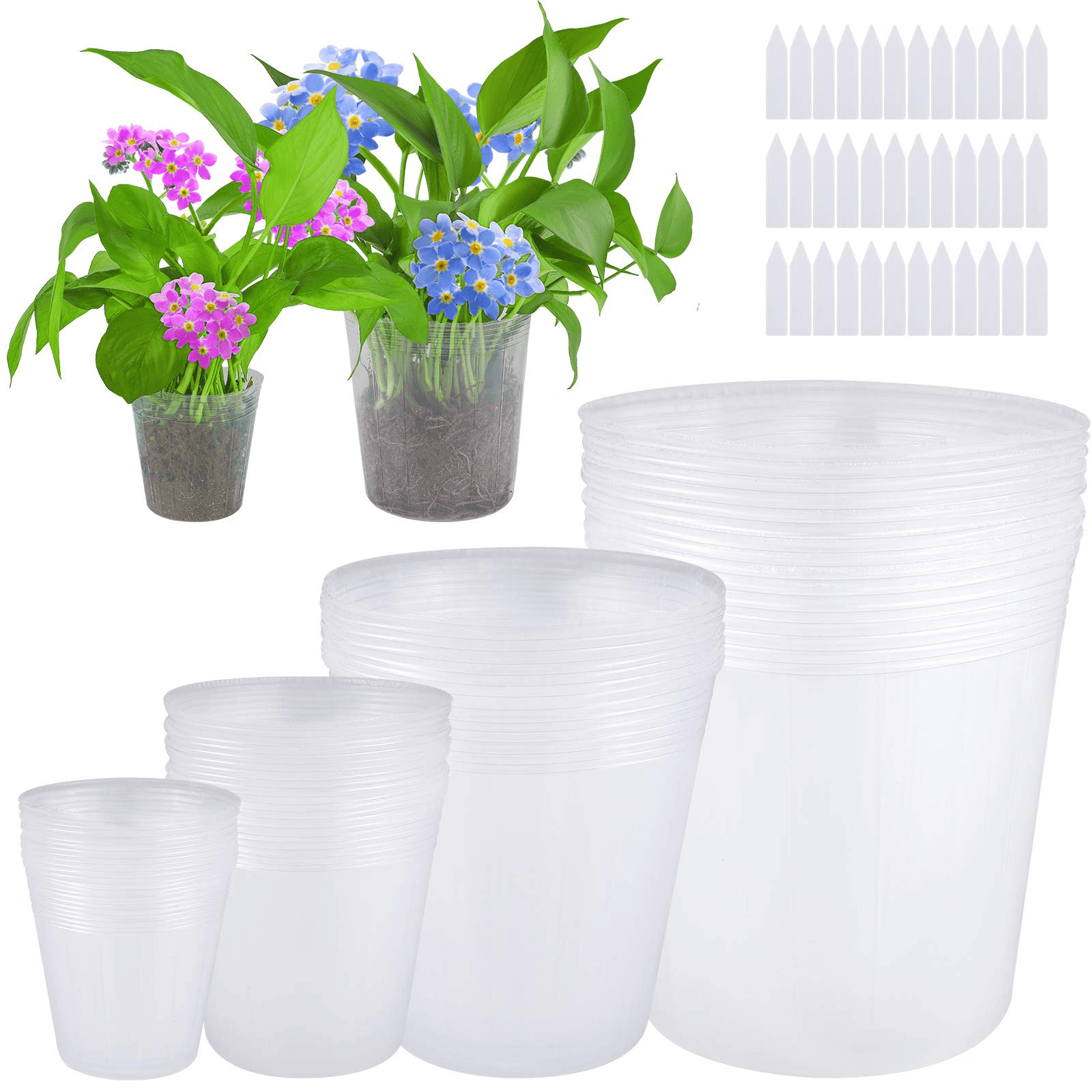 Elcoho 6” x 6” x 35” Round Transparent Plastic Flower Pot with Drainage ...