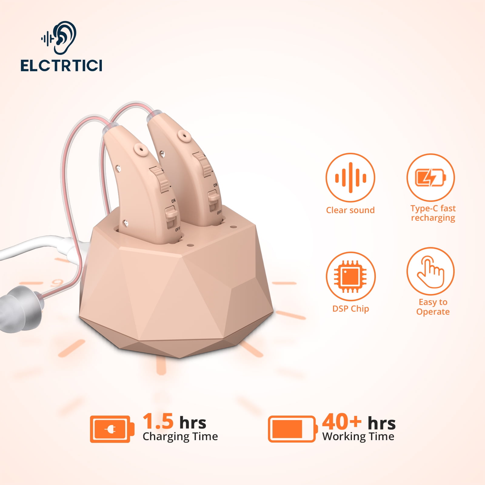 ELCTRTICI Hearing Aids for Seniors, Rechargeable Hearing Aids with Charging Dock, Binaural ...