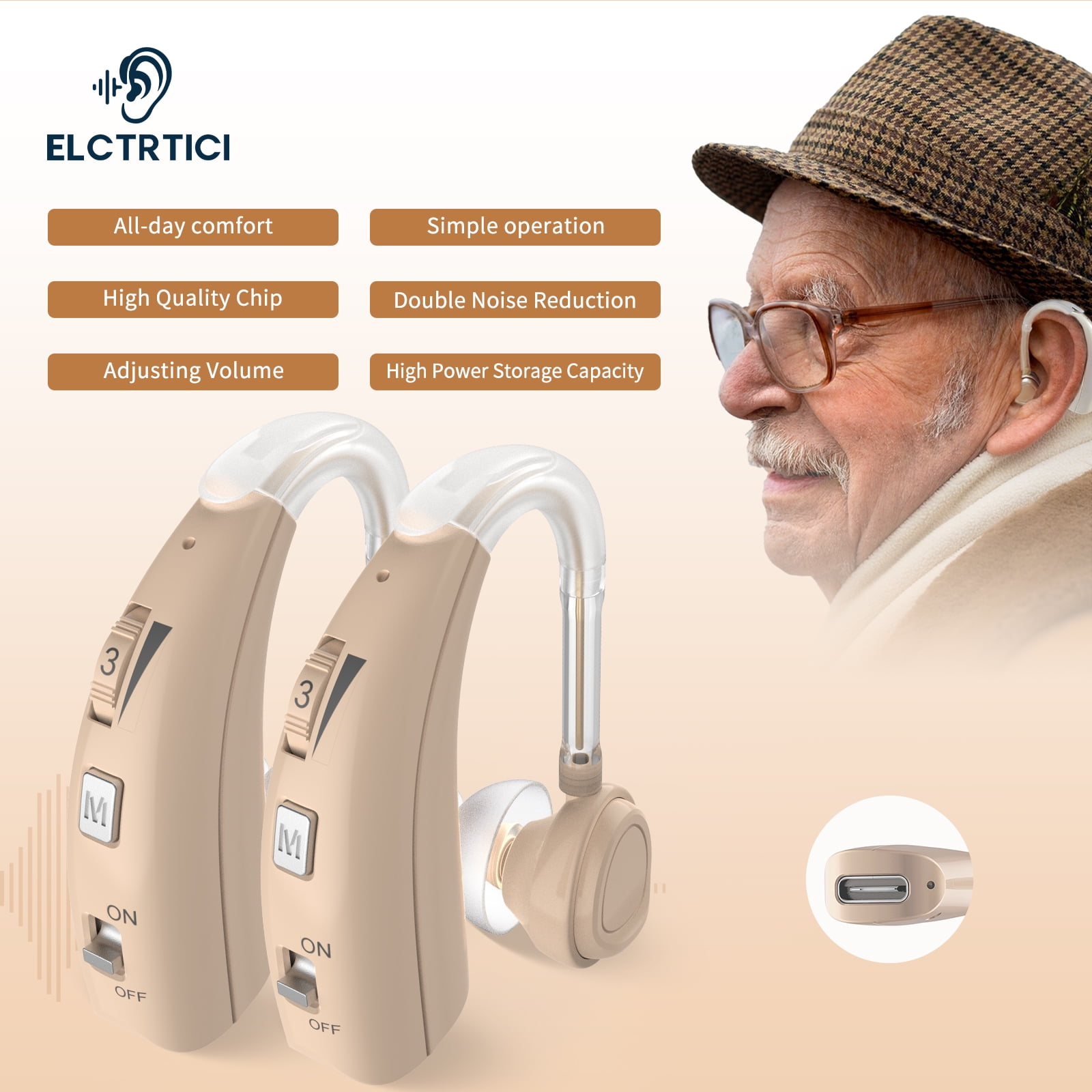 ELCTRTICI Rechargeable Hearing Aids for Seniors – Noise Cancelling, 2 ...