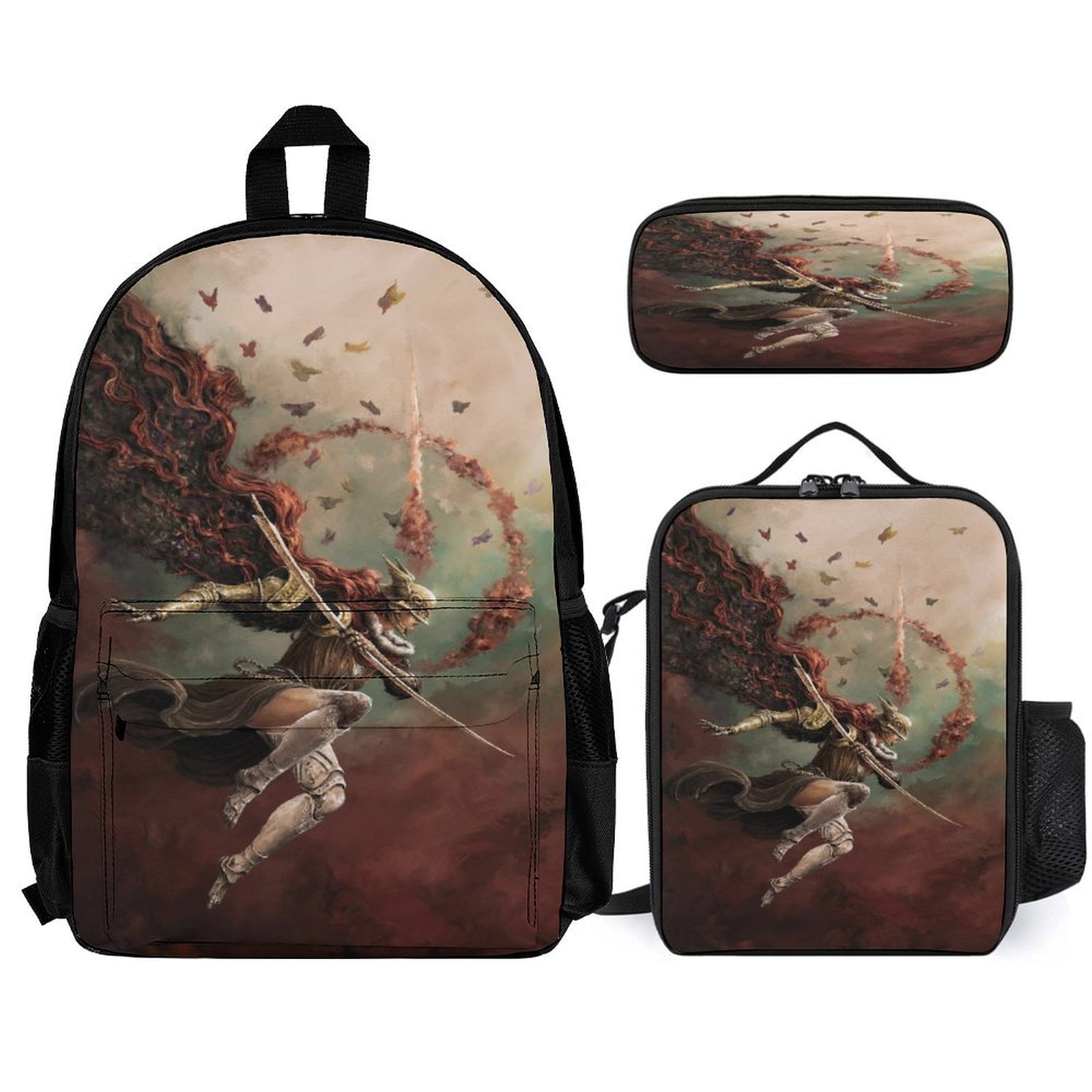 Elden Ring Backpack Set Cartoon Bag Backpack with Lunch Box & Pencil Case Portable Laptop Bag ...