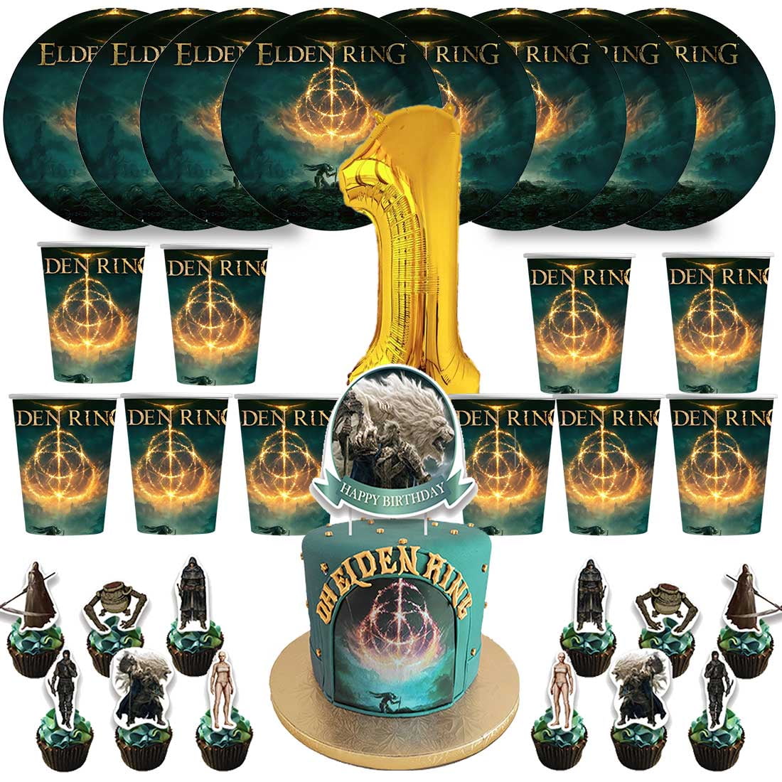 Elden Ring Birthday 1st Cups Party Supplies Plates Fans Decorations ...