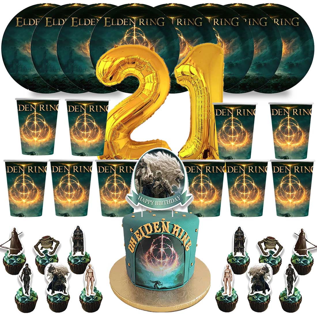 Elden Ring Birthday 21th Cups Party Supplies Plates Fans Decorations ...