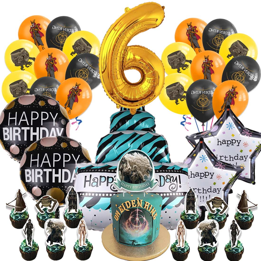 Elden Ring Party Supplies 6th Decor Kit Balloons Birthday Cake Topper ...