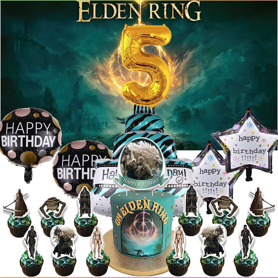 Elden Ring Party Supplies Decor 5th Kit Balloons Birthday Cake Topper ...