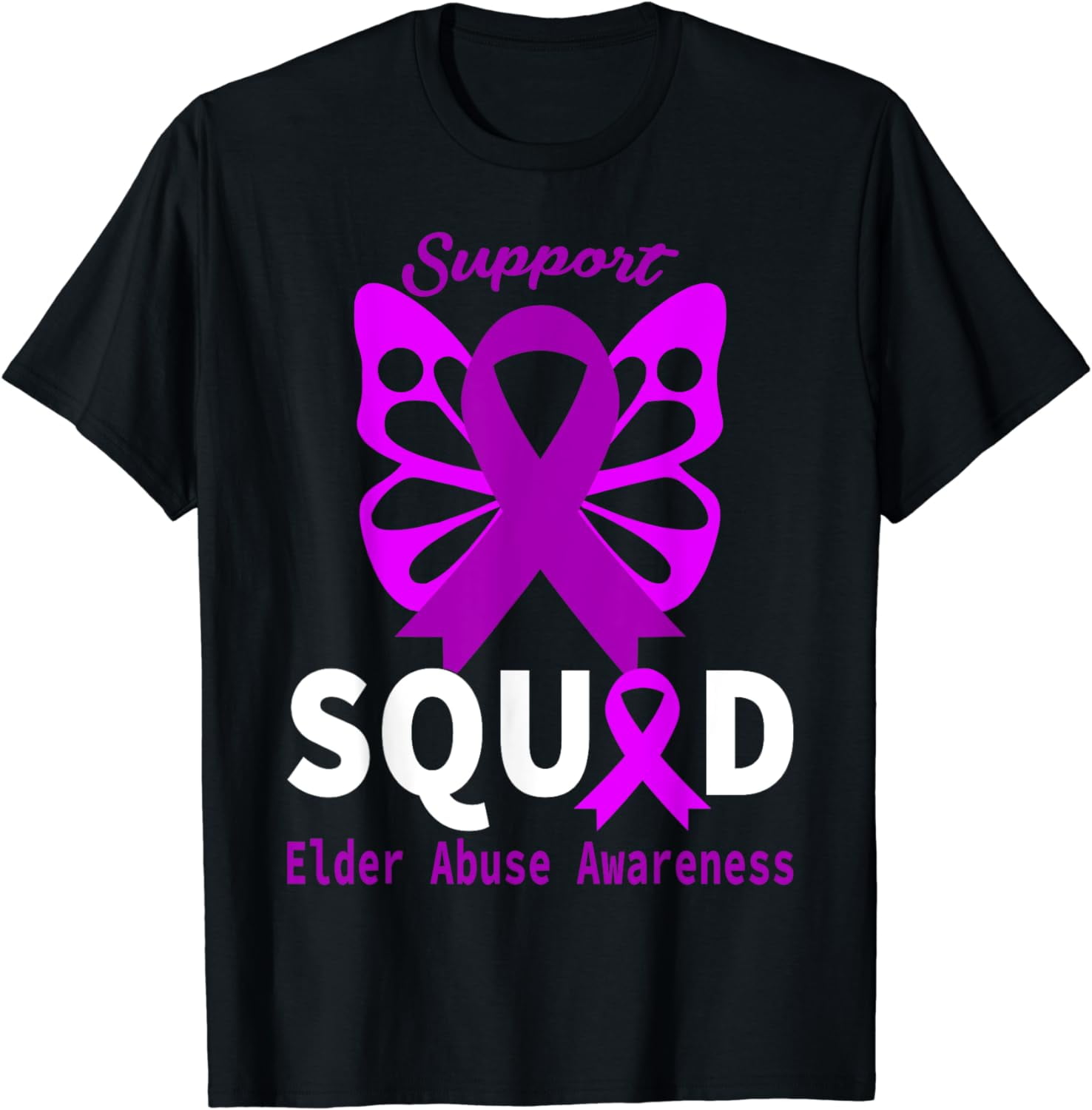 Elder Abuse Awareness Butterfly Purple Ribbon Squad Support T-Shirt ...